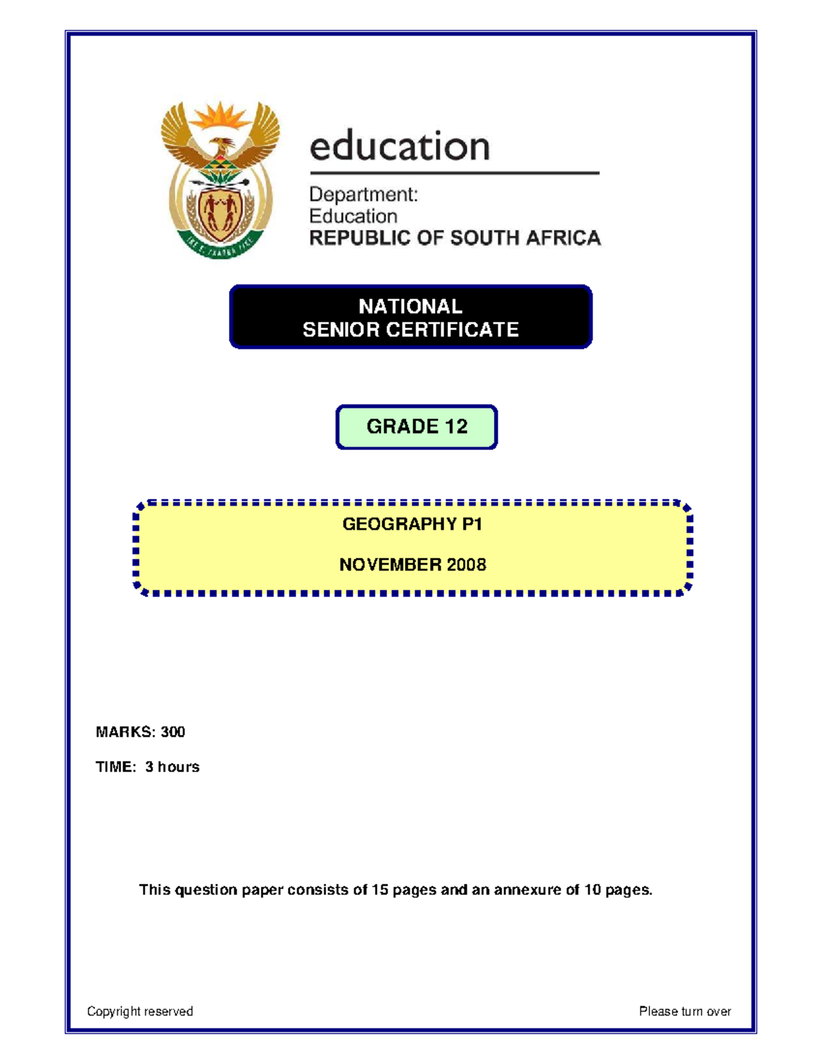 2008 NSC Geography P1 Exam Paper - November - Studocu