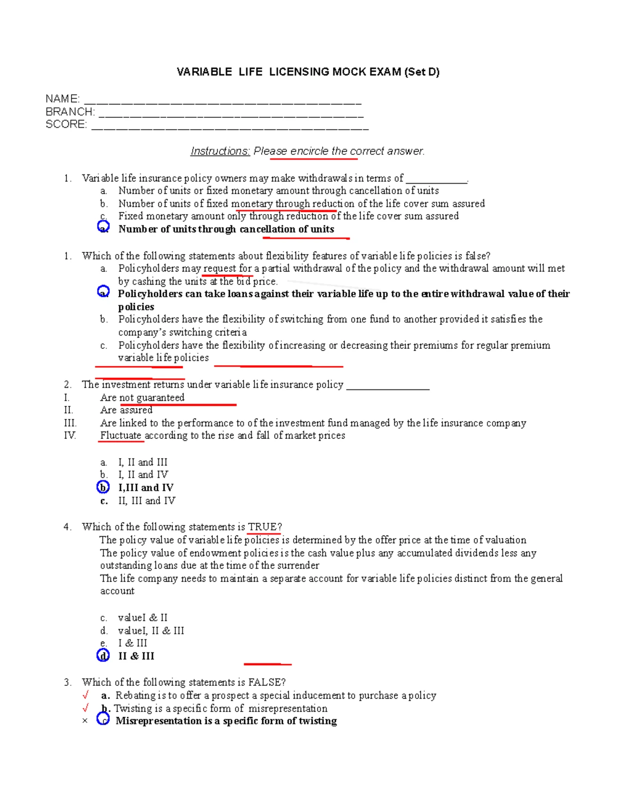 Traditional LIFE MOCK EXAM full exam - TRADITIONAL LIFE MOCK EXAM 1 ...