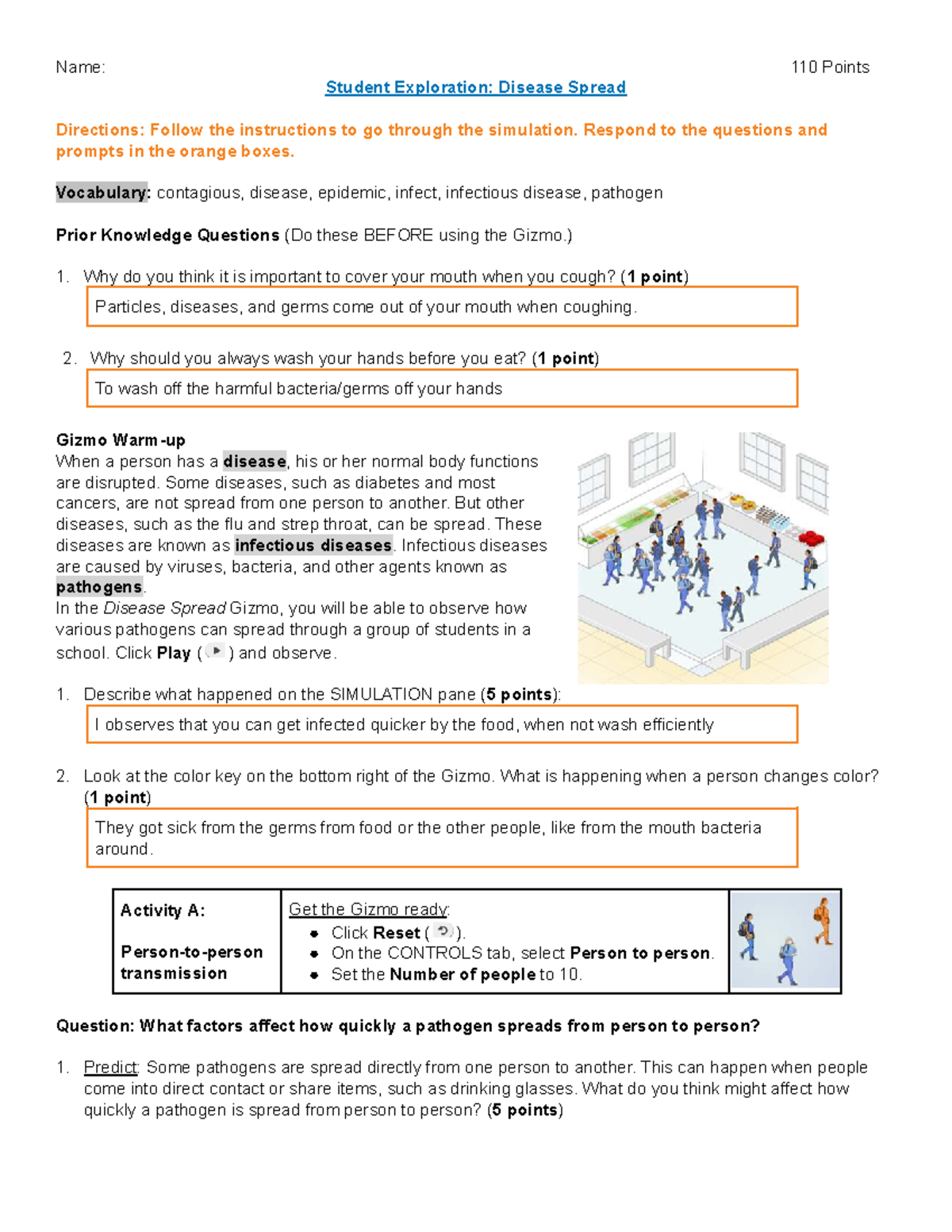 Disease Spread Gizmo - Digital Version - Student Exploration: Disease Spread Directions: Follow ...