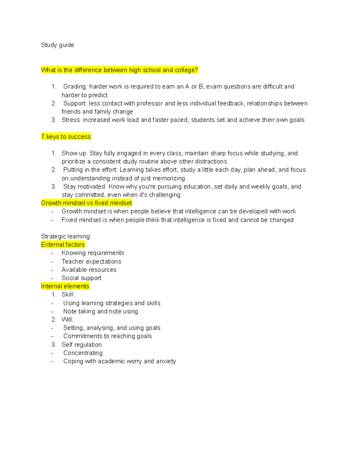 Effective Study Strategies and Mindsets for College Success (EDU 101 ...