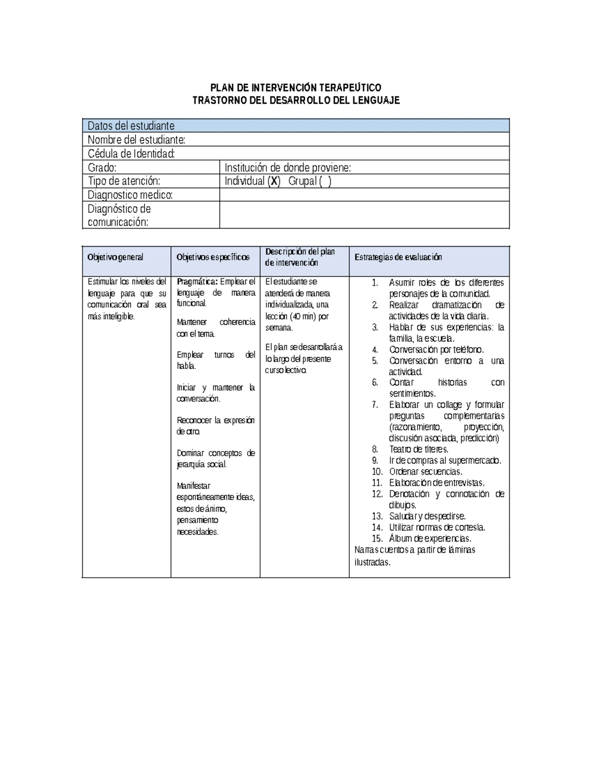 PLAN TDL - Intervención Terapéutica para el Trastorno del Lenguaje ...