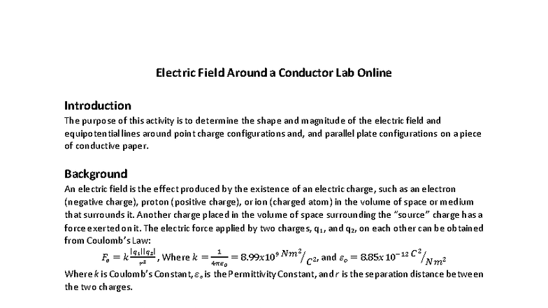 Electric Field Lab (PHYS 101): Analyzing Charge Configurations - Studocu