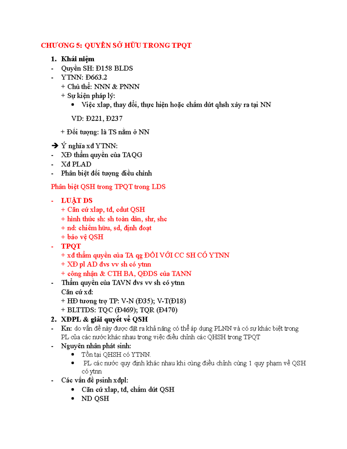 CHƯƠNG 5: QUYỀN SỞ HỮU TRONG TPQT - LUẬT DS 1234567 - Studocu