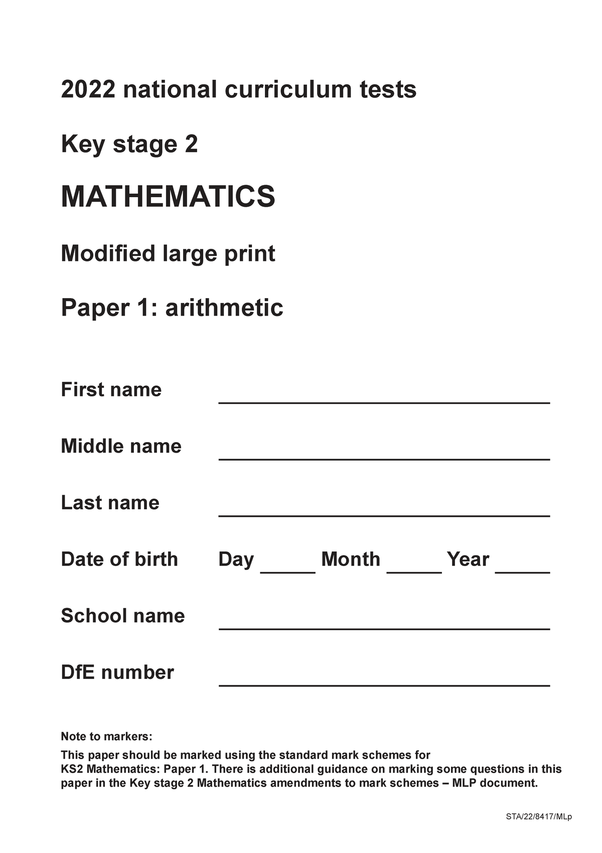 2022 KS2 Maths MLP Tests: Paper 1 & 2 Overview - Studocu