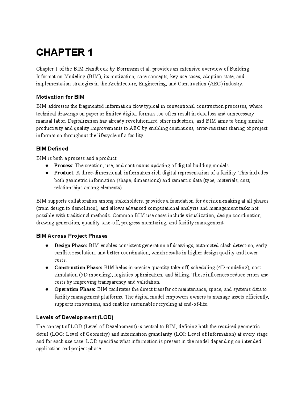 BIM - Readings Summary: Chapter 1 Overview of Building Information ...