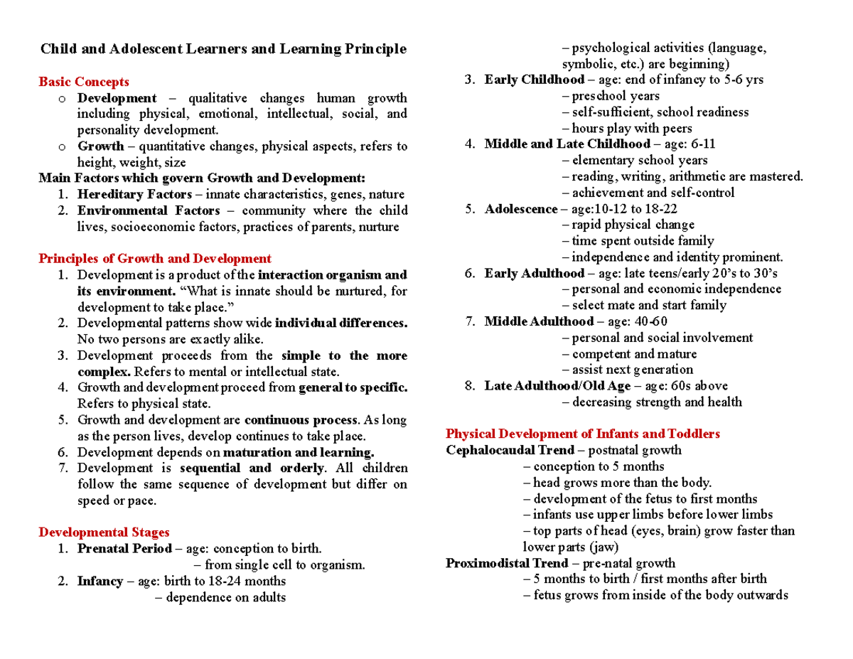 Child and Adolescent Learners: Principles of Growth and Development ...