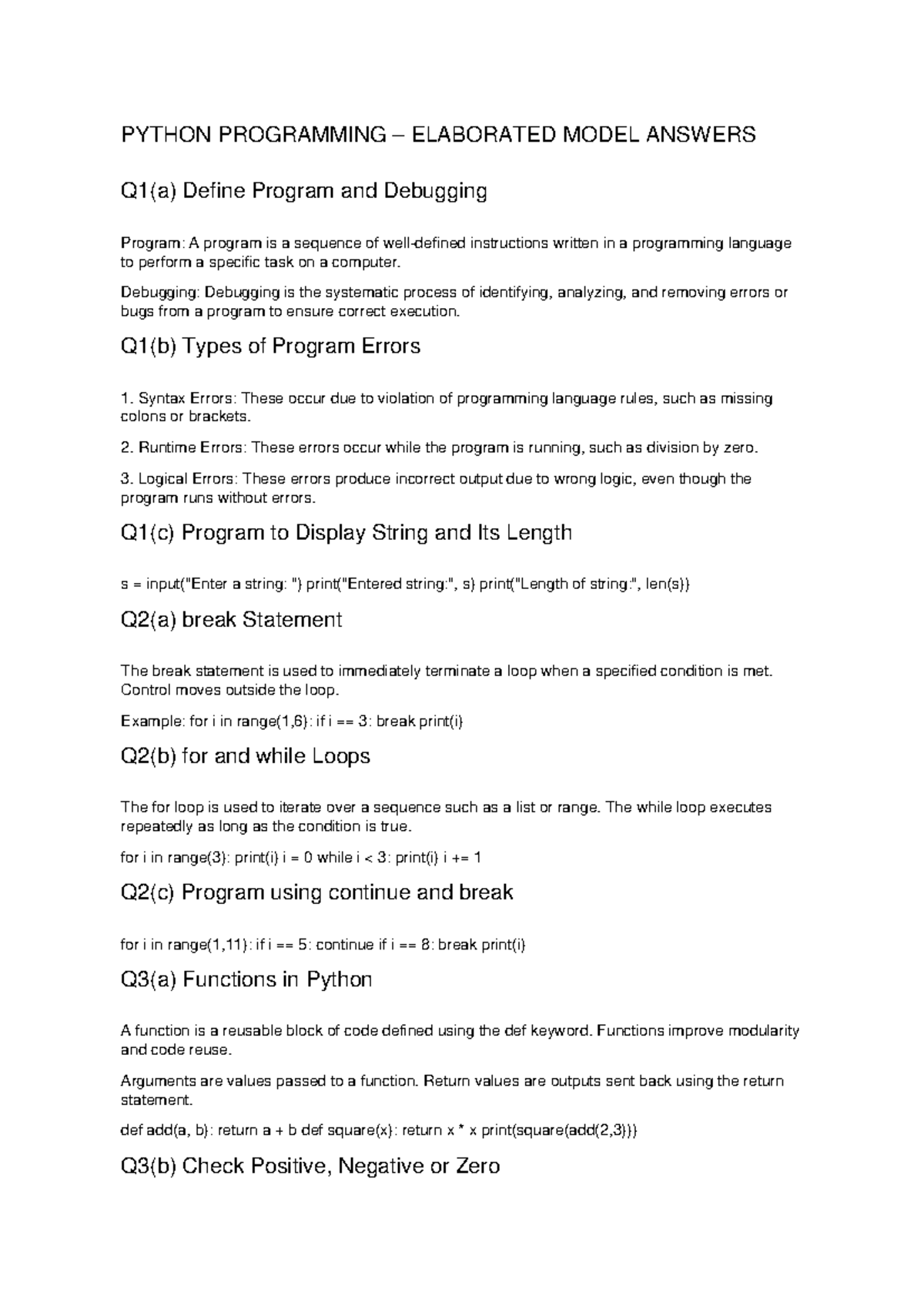 PYTHON 101: ELABORATED MODEL ANSWERS FOR EXAM PREP - Studocu