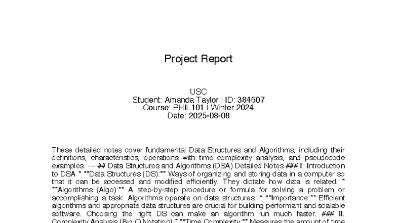 PHIL101 Winter 2024: DSA Project Report by Amanda Taylor - Studocu