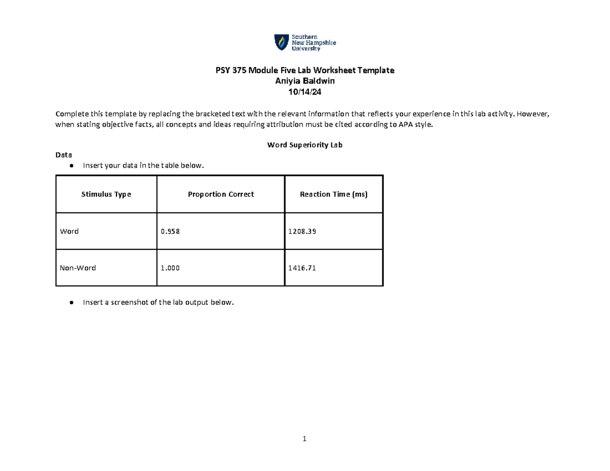 PSY 375 Module Five Lab Worksheet Template copy - PSY 375 Module Five ...
