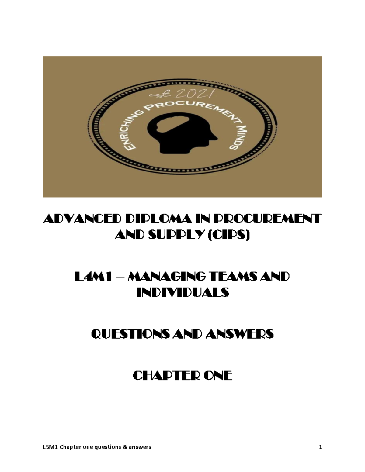 L4M1 Managing Teams and Individuals Chapter 1 Q&A Analysis - Studocu