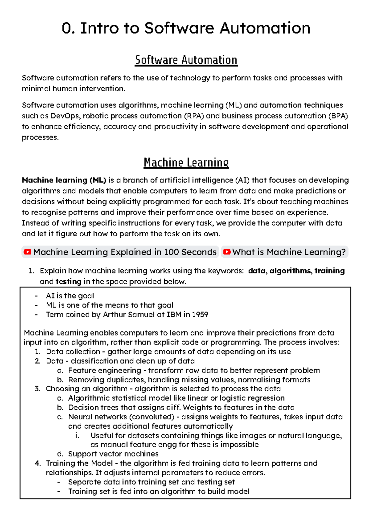 0. Intro to Software Automation: Understanding ML Applications - Studocu