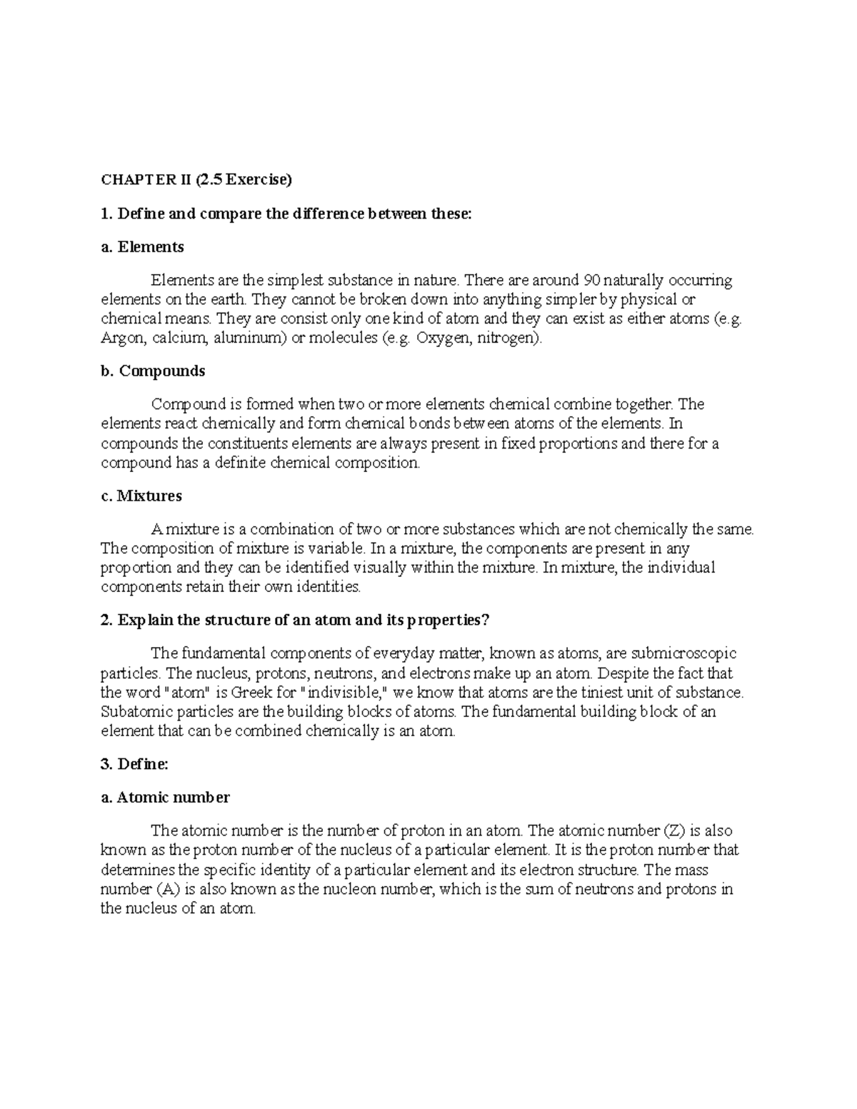 Chapter II - gen chem periodic table - CHAPTER II (2 Exercise) Define ...