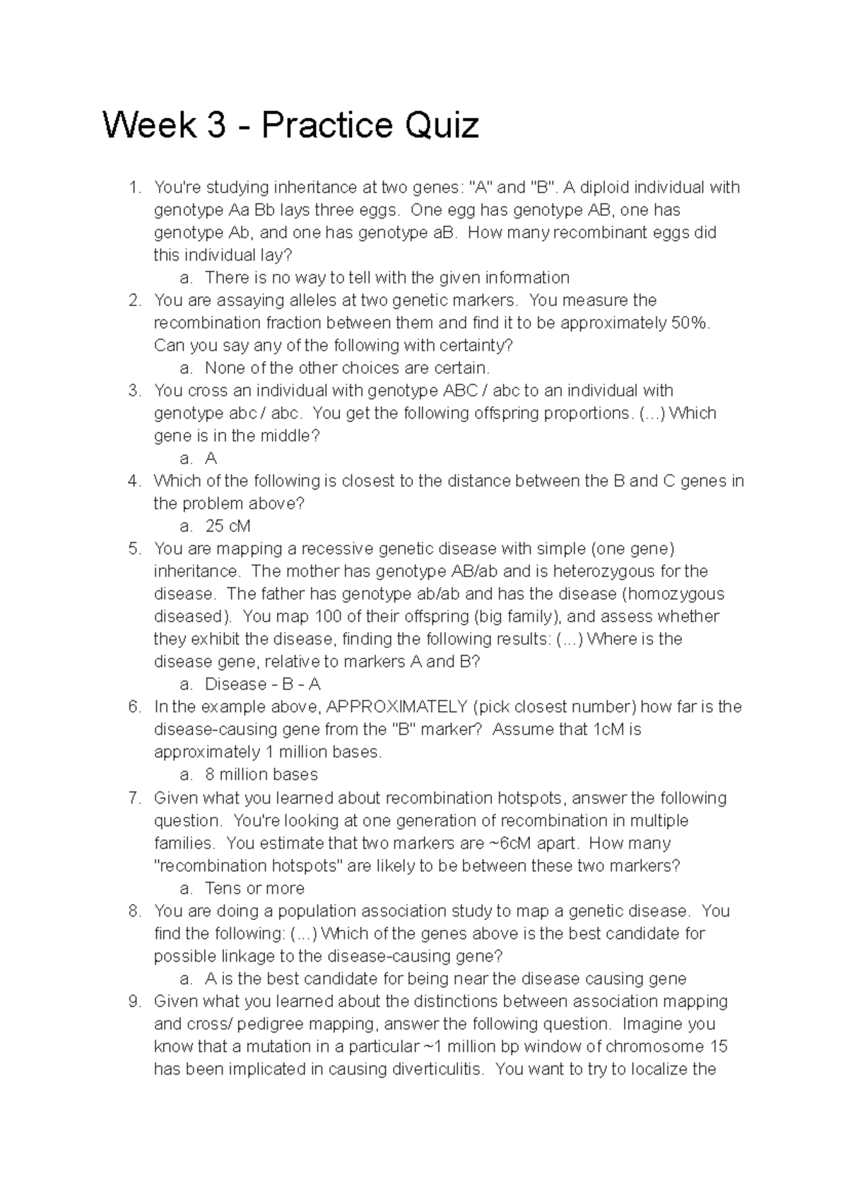 Genetics and Evolution Coursera Week 3 Quiz Answers - Studocu