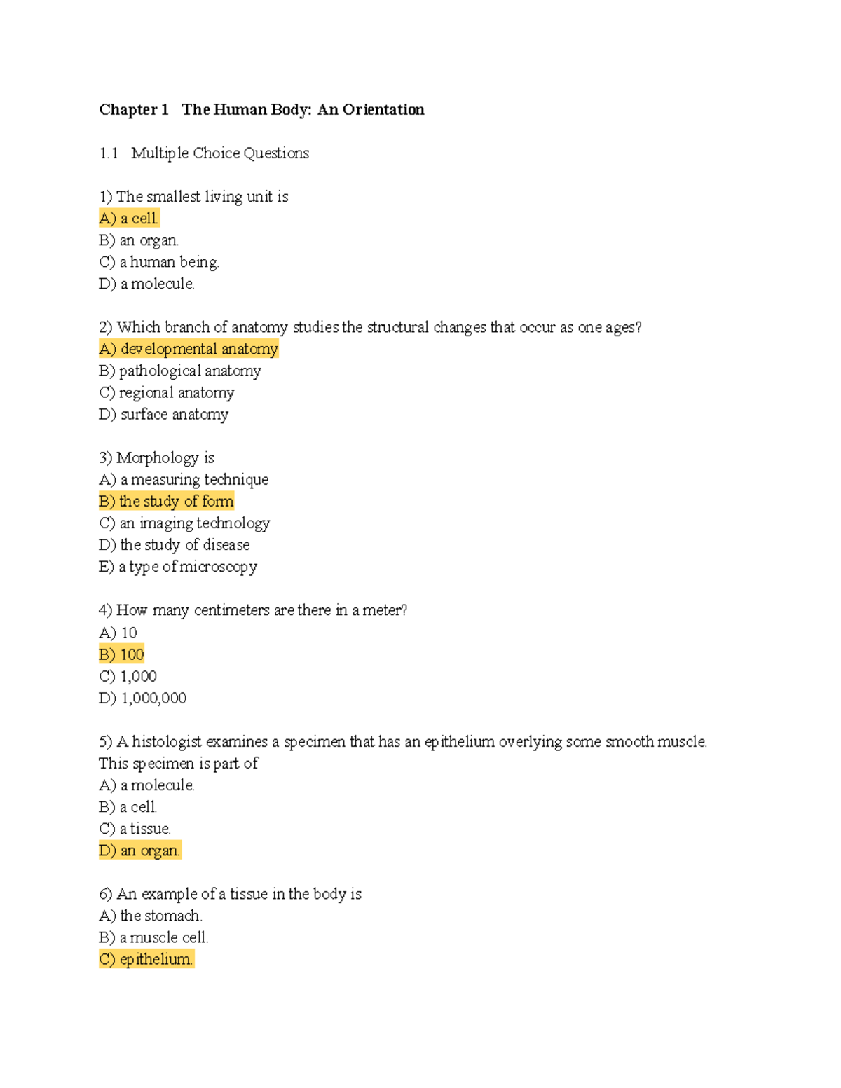 Anatomy 101: Lecture Exam 1 Study Guide on Human Body Orientation - Studocu