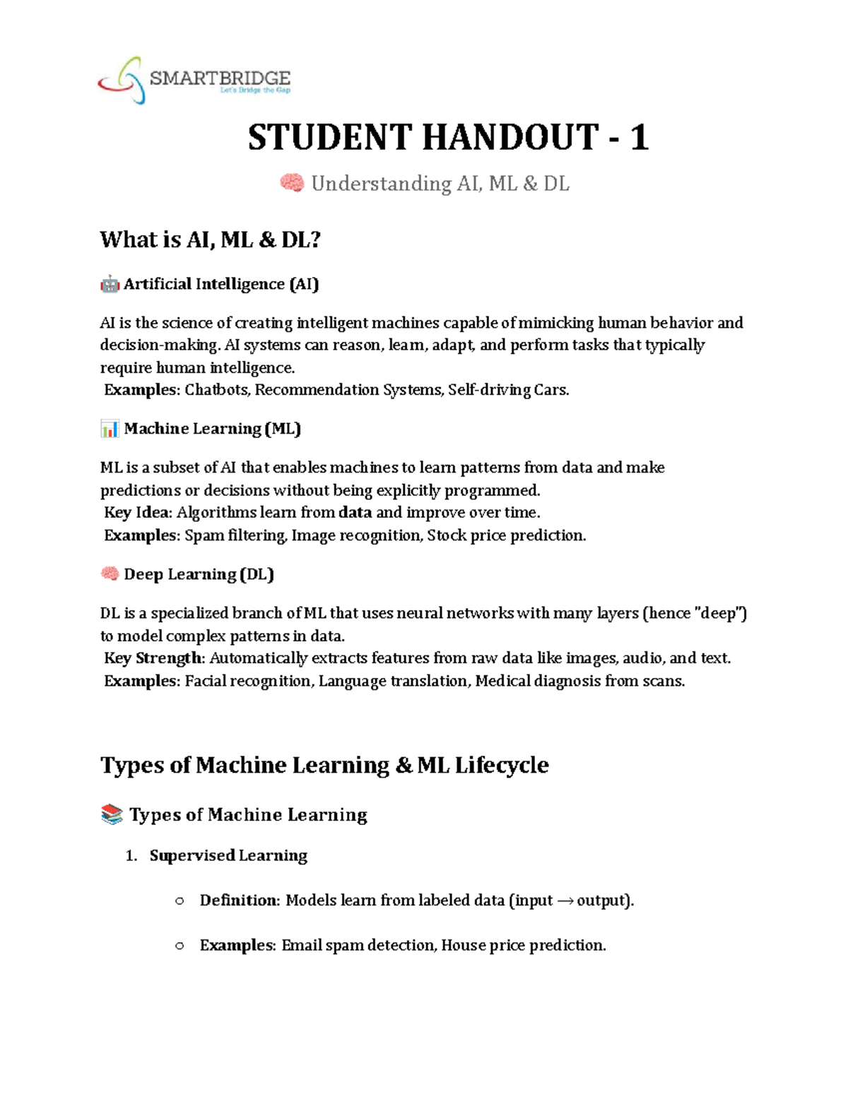 ML Handout 1 - Understanding AI, ML, and DL Concepts - Studocu