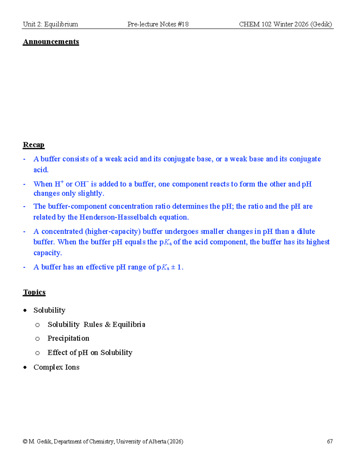 Unit 2: Equilibrium Prelecture Notes CHEM 102 Winter 2026 (Gedik) - Studocu