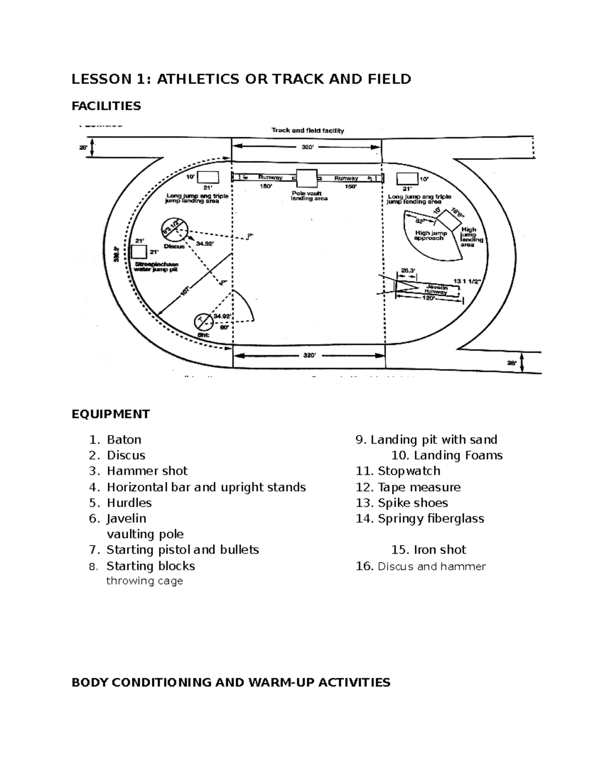 PE-7 - P.e - LESSON 1: ATHLETICS OR TRACK AND FIELD FACILITIES ...
