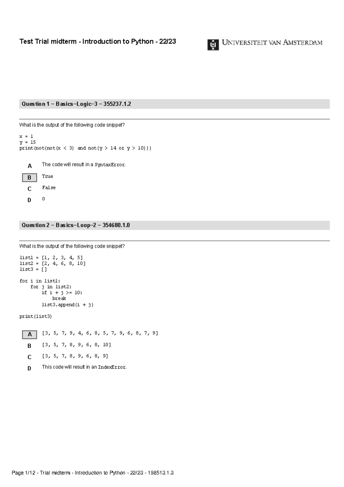 Trial Midterm Exam With Solutions 2023 Test Trial Midterm Introduction To Python 22
