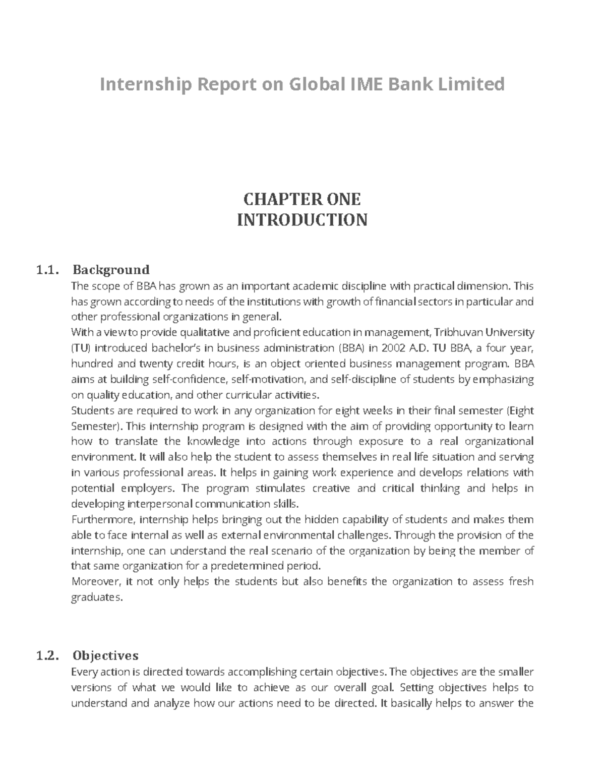 Internship Report: Insights from Global IME Bank Ltd. - BBA 2nd Year ...