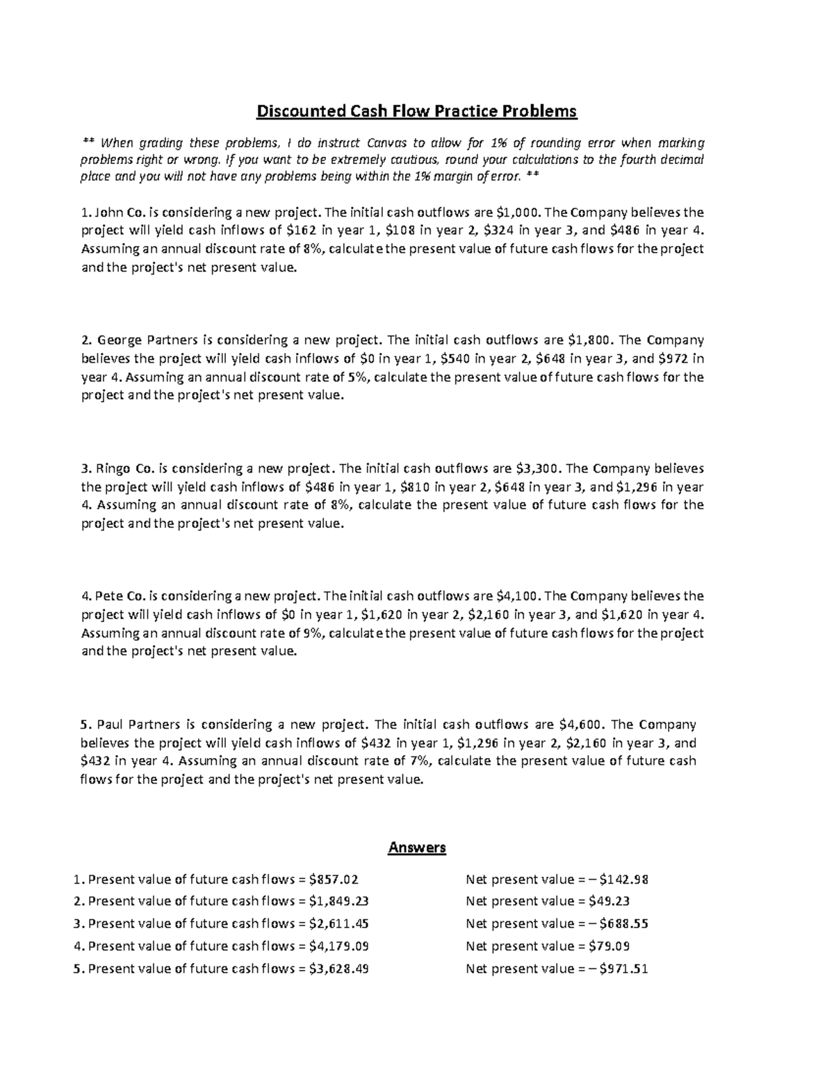 Class 6 - Value Measurement (NPV, PV) Practice Problems - Studocu