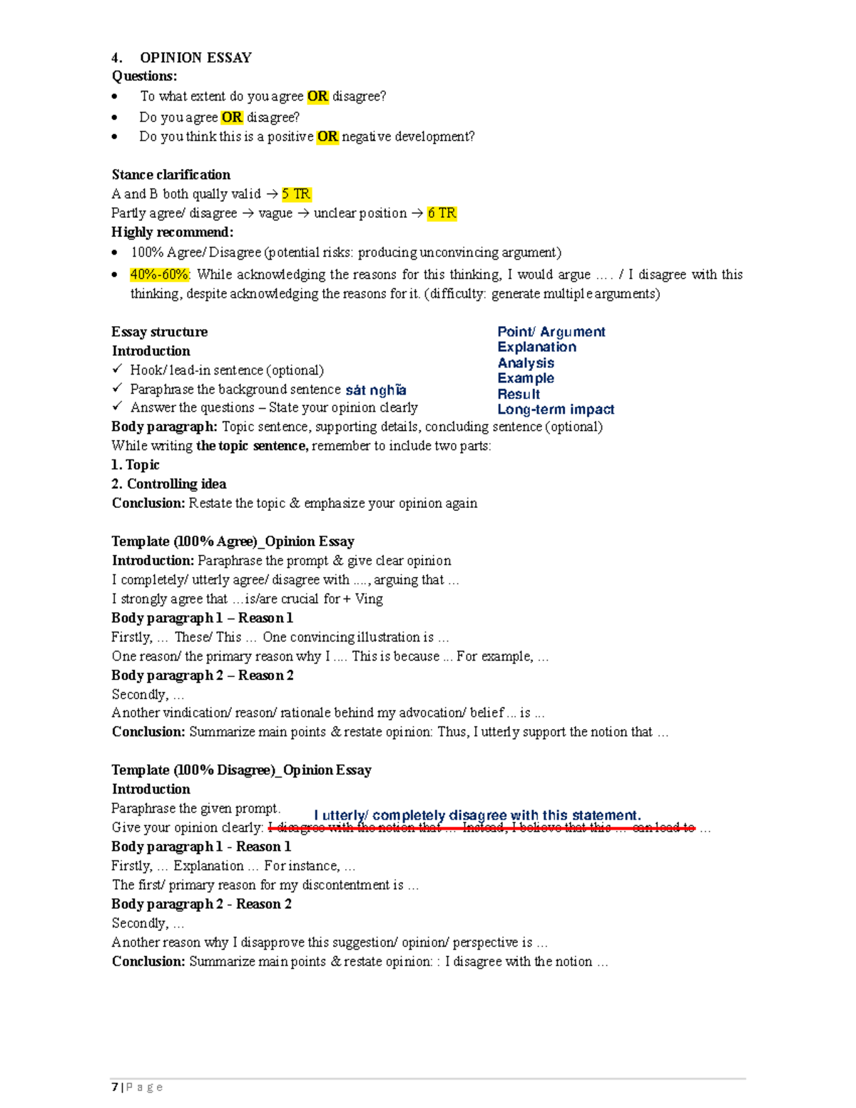 UNIT 4 Opinion Essay: Agree or Disagree? Structure & Tips - Studocu