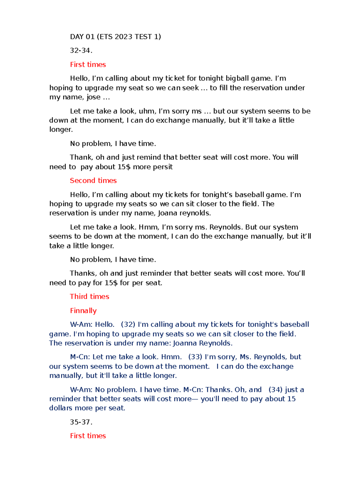 DAY 01 (ETS 2023 TEST 1) Listening Practice Transcripts and Notes - Studocu