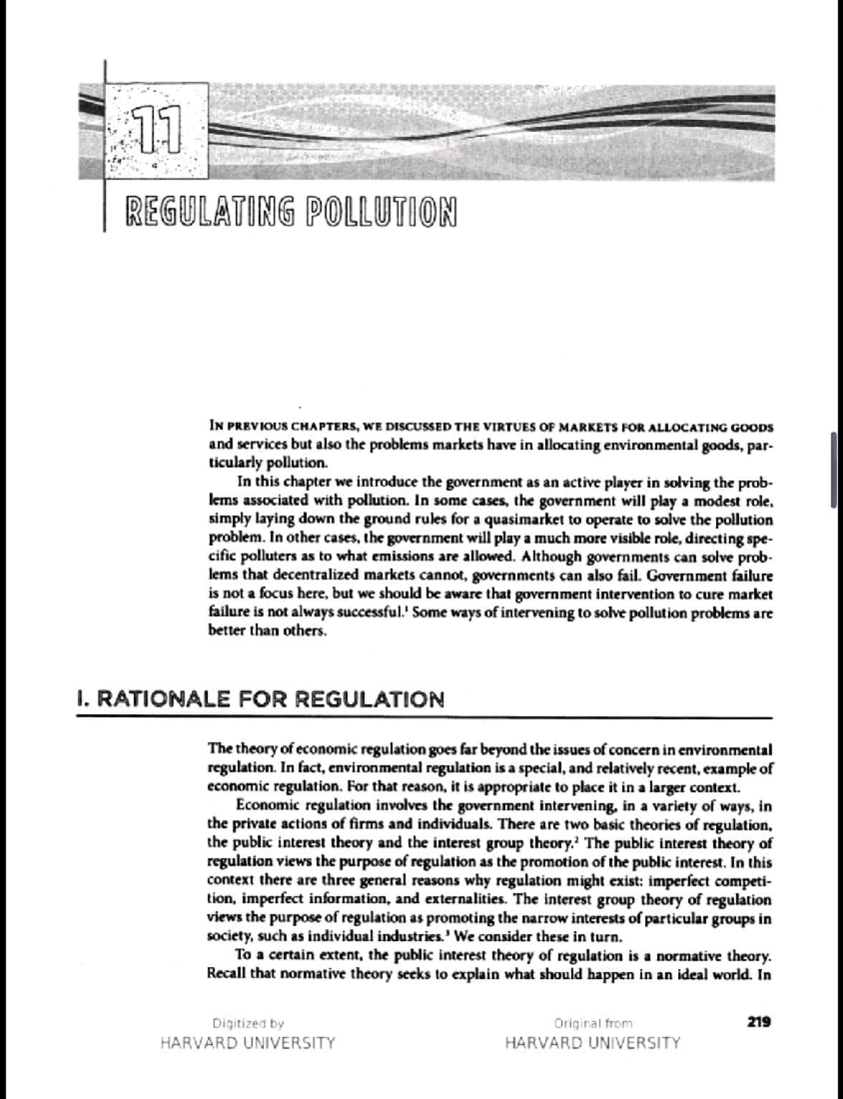 CH 11 - Regulating Pollution: Government's Role in Environmental ...