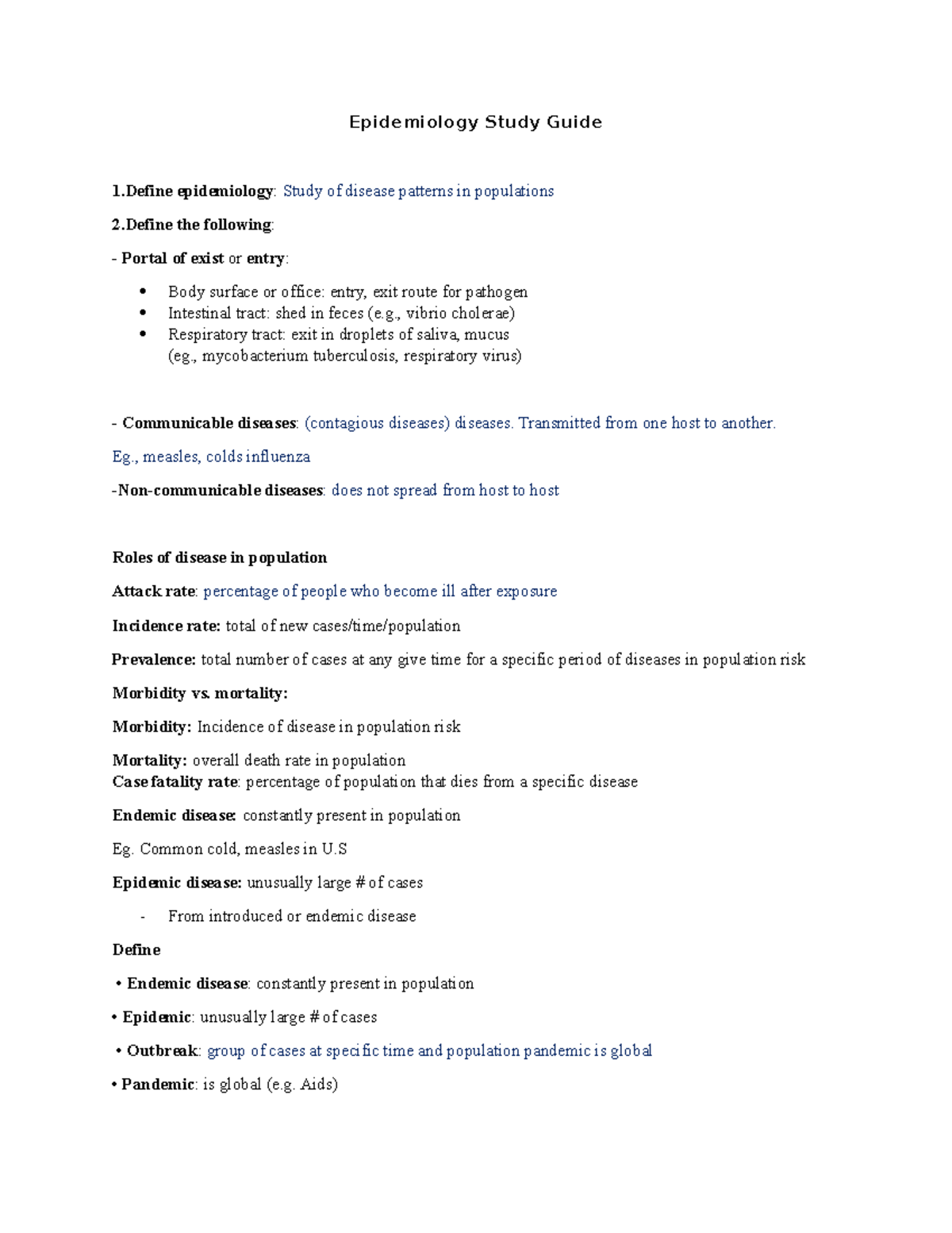 Epidemiology Study Guide: Key Concepts and Definitions for Exam - Studocu