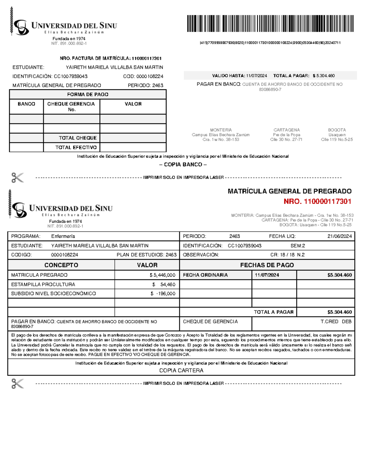 US MAT CONT - 2201: Matrícula General de Pregrado y Pago 2463 - Studocu