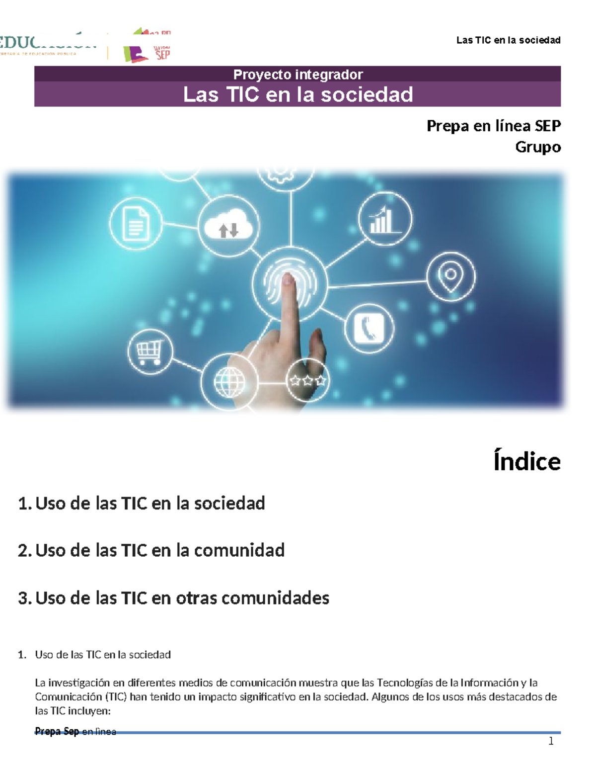 M1S4PI - Proyecto Integrador: Las TIC en la Sociedad y Comunidad - Studocu