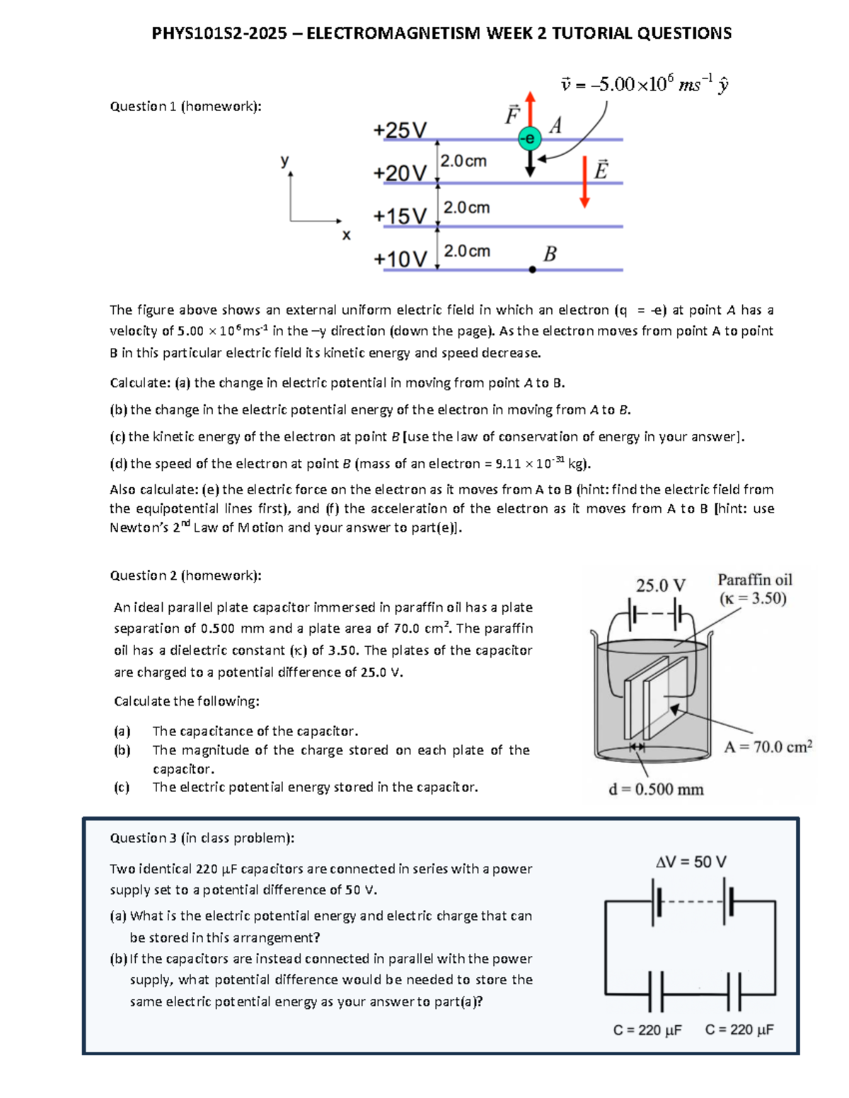 PHYS101 Electromagnetism Week 2 Tutorial Questions - Studocu