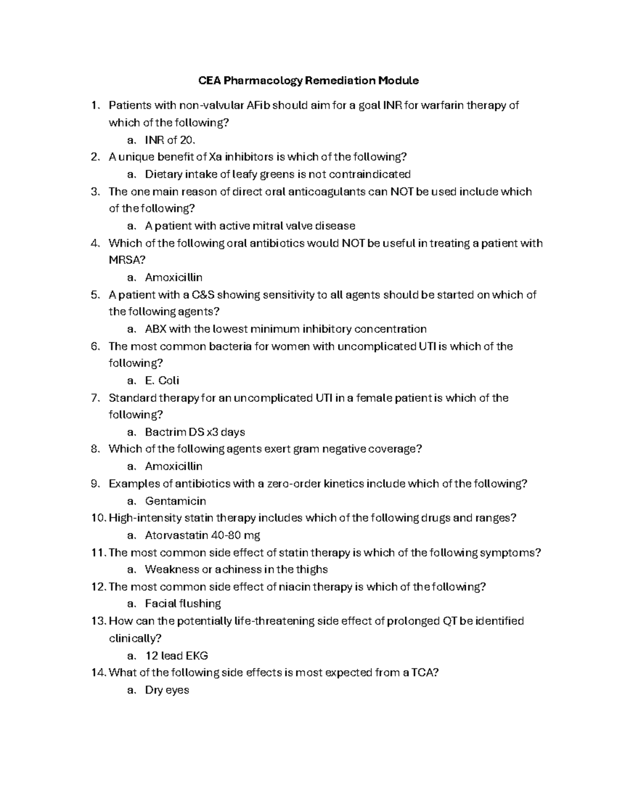 CEA Pharmacology Remediation Module: Key Concepts & Important ...