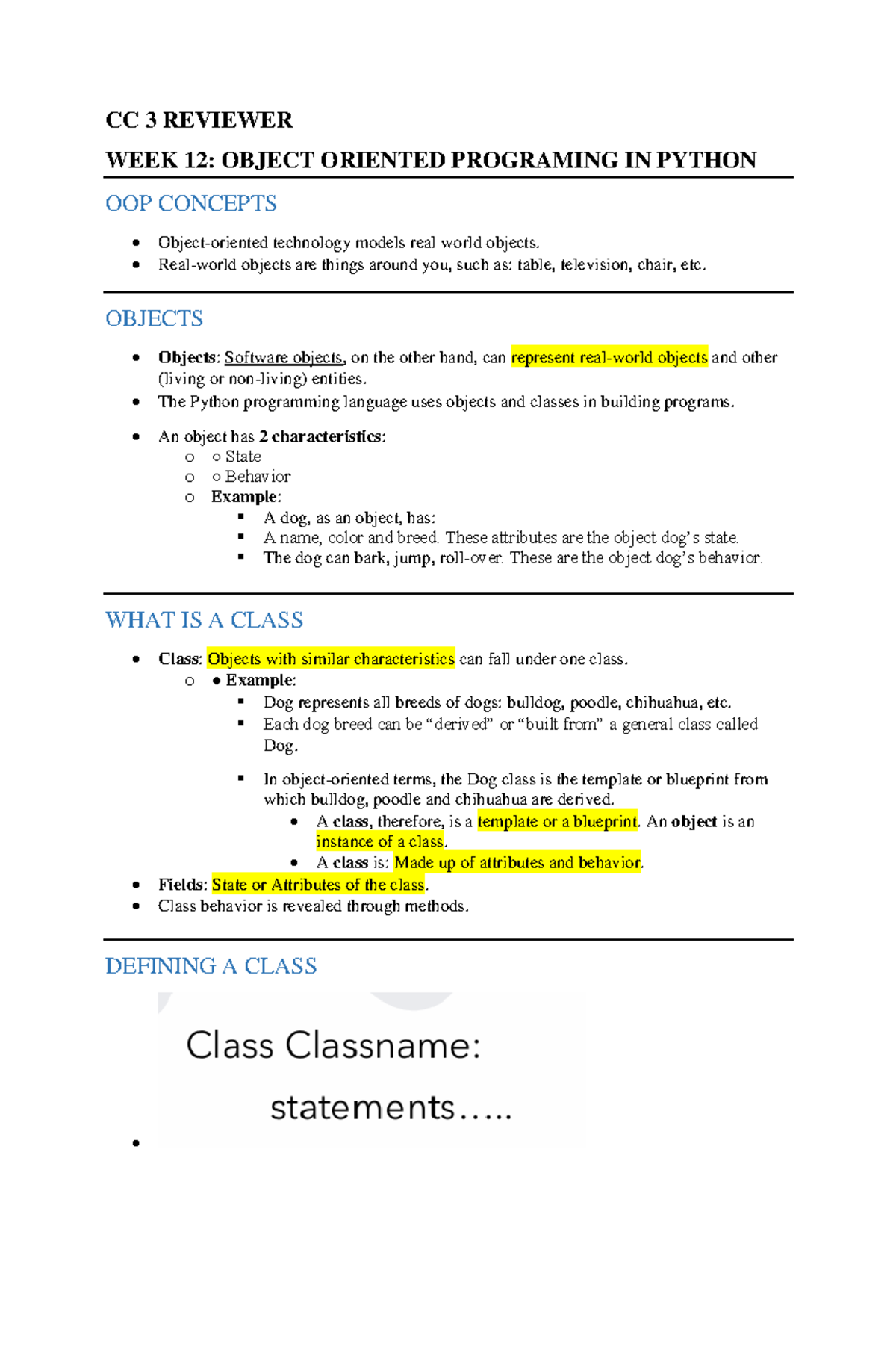 CC 3 REVIEWER: OOP in Python & Pandas Concepts (Weeks 12-14) - Studocu
