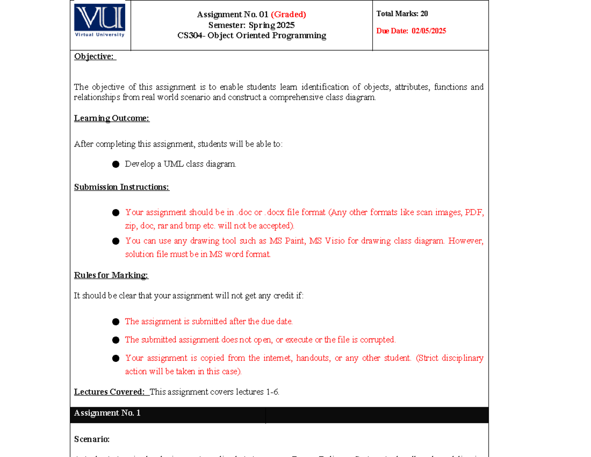 CS304 Assignment 01: UML Class Diagram Development - Spring 2025 - Studocu