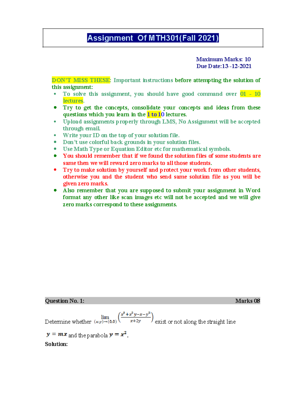 MTH301 by kinza bilal - assignment - Assignment Of MTH301(Fall 2021 ...