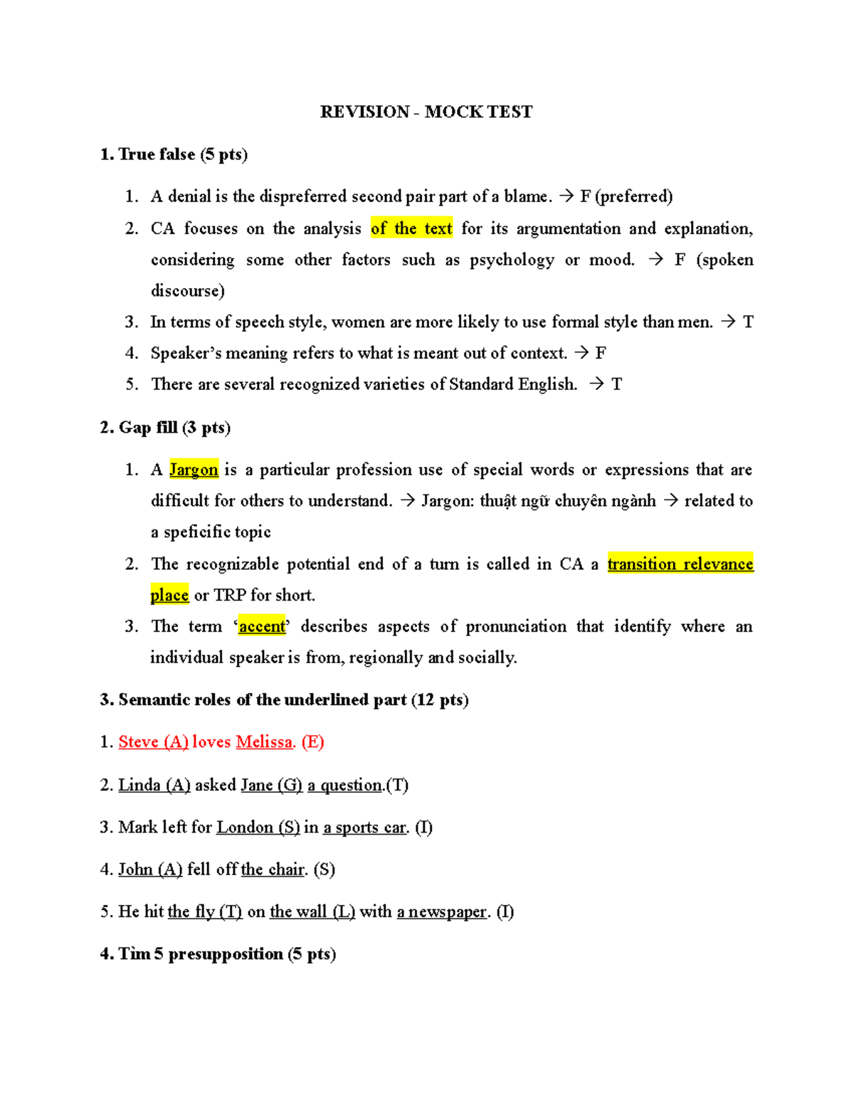 Mock Test 1 - Revision Notes for Intro to Linguistics 2 - Studocu