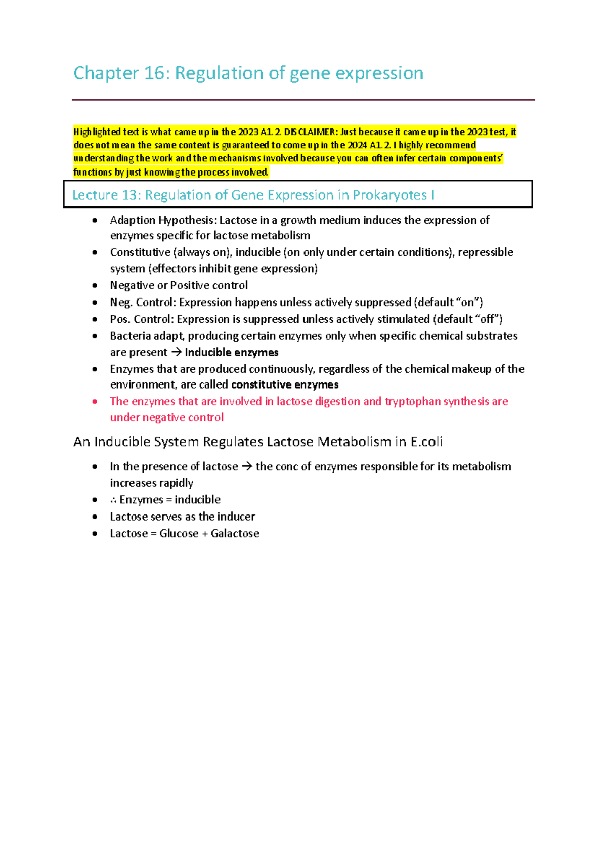 A1.2 Lecture Notes: Regulation of Gene Expression in Prokaryotes ...