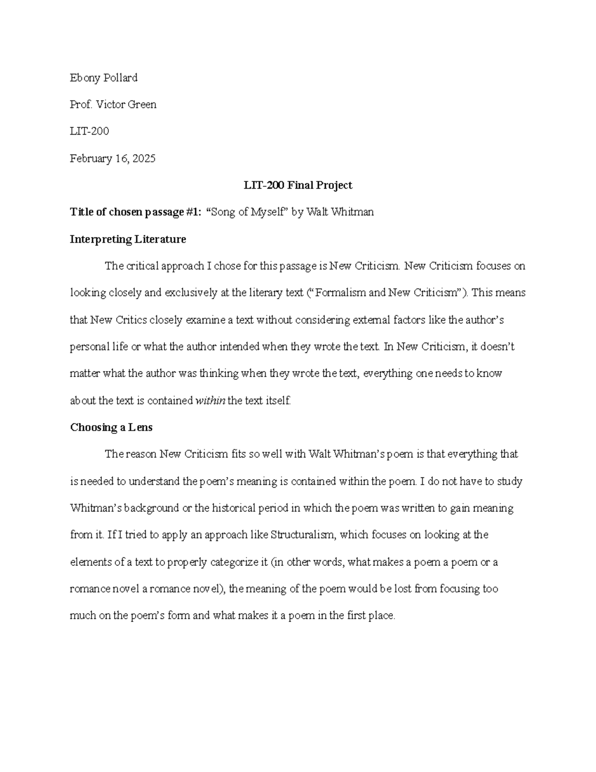 LIT-200 Final Project: Analyzing Walt Whitman's Poetry Through New ...