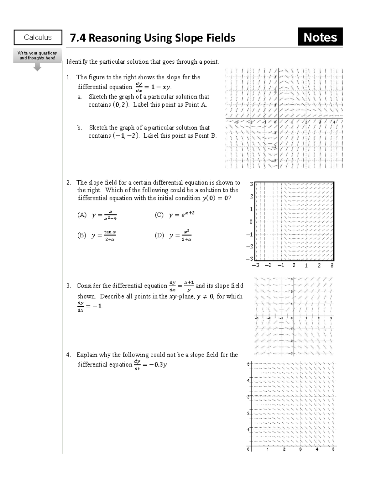 Calculus 7 - Notes on Reasoning Using Slope Fields and Solutions - Studocu