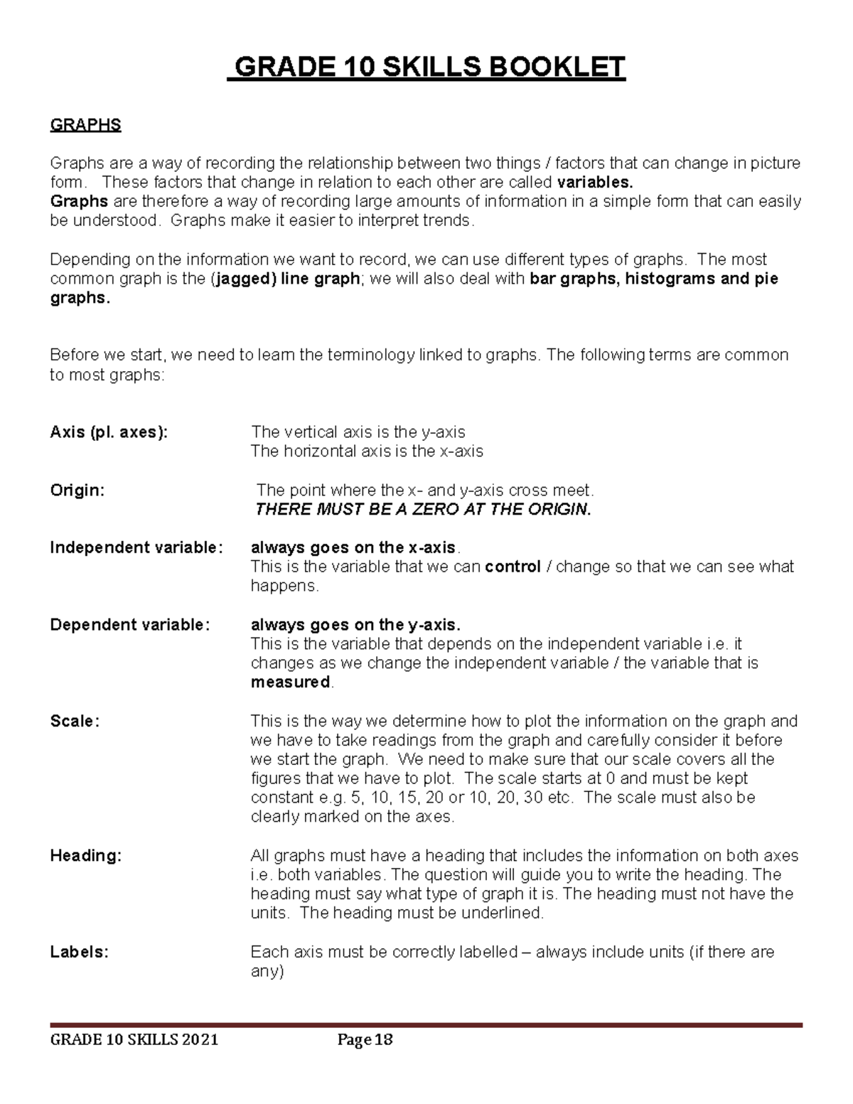 GRADE 10 SKILLS BOOKLET: UNDERSTANDING GRAPHS AND DATA ANALYSIS - Studocu