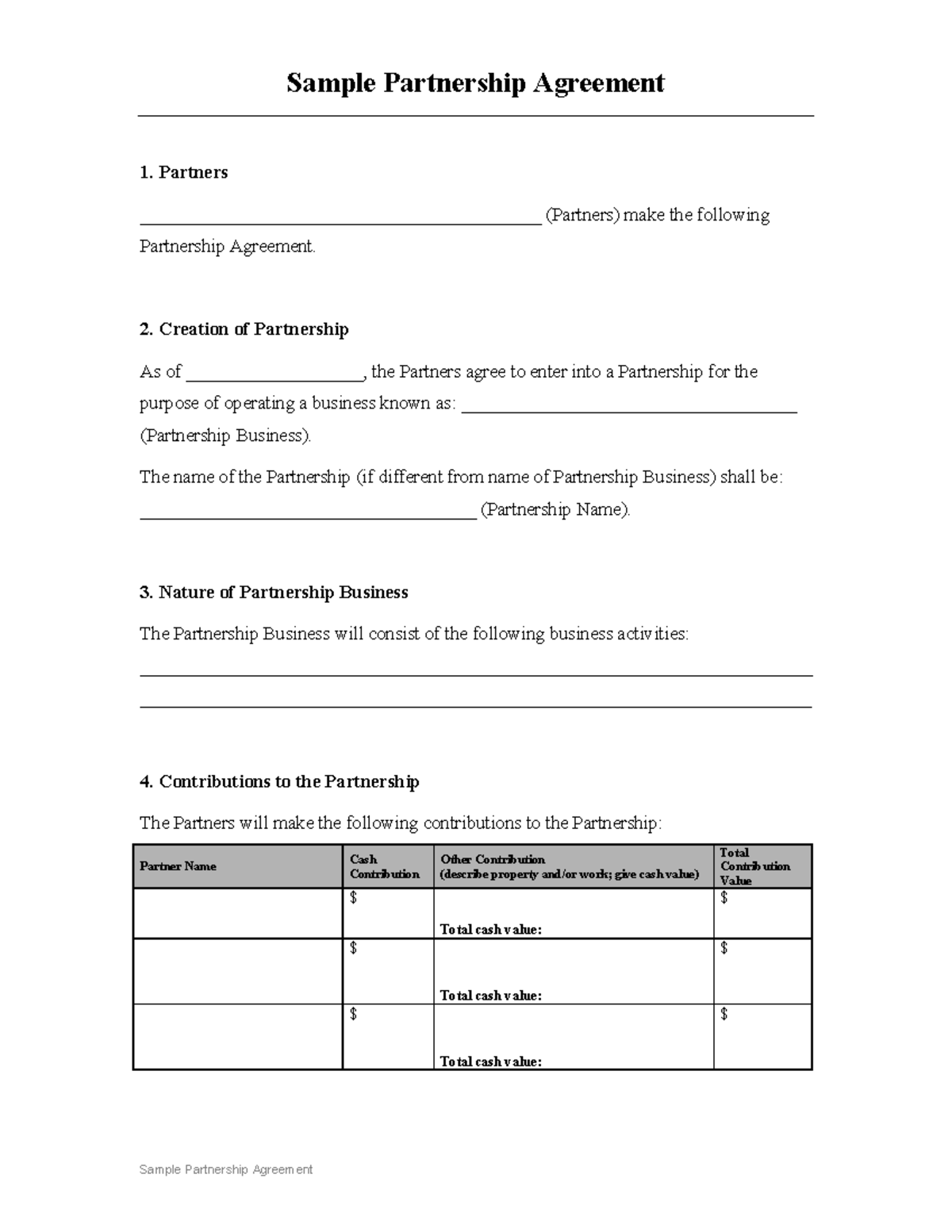 Sample Partnership Agreement: Structure and Key Components - Studocu