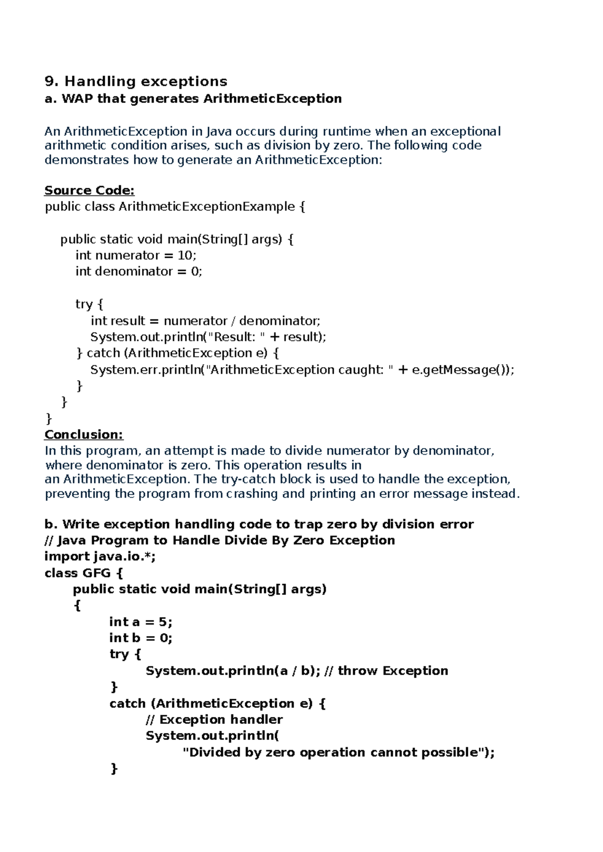 JAVA LAB: Handling Exceptions and Multithreading Concepts - Studocu