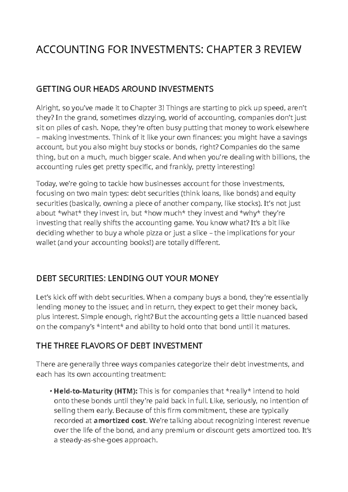 ACCOUNTING FOR INVESTMENTS: CHAPTER 3 REVIEW ON SECURITIES - Studocu