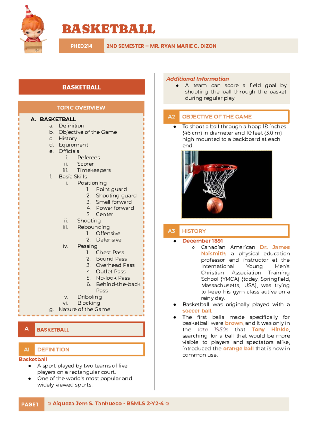 Basketball Overview and Skills - PHED214 2nd Semester Notes - Studocu