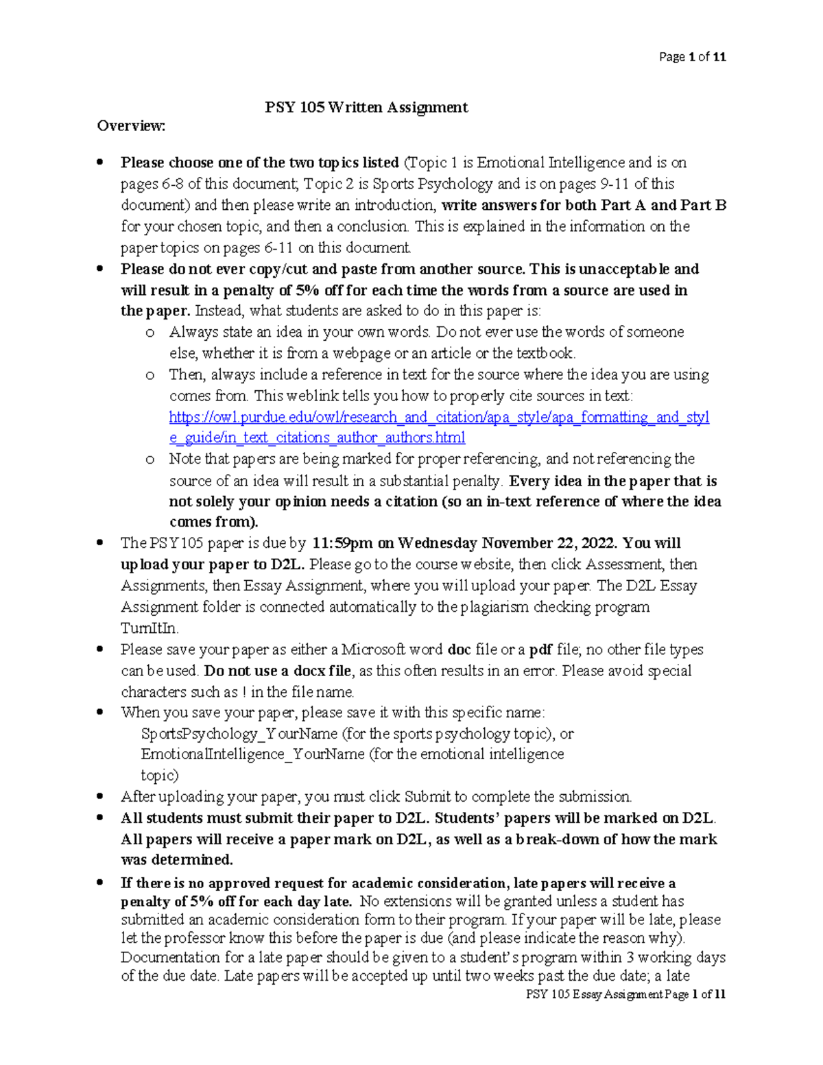 PSY 105 Written Assignment Guidelines: Emotional Intelligence & Sports ...