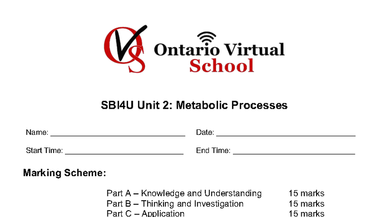 SBI4U Test 2: Metabolic processes and photosynthesis analysis - Studocu