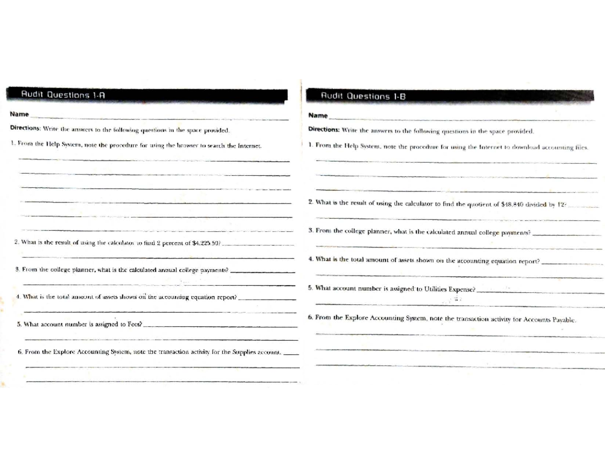 Audit Questions for Accounting Cycle: Chapters 2 & 3 - Studocu