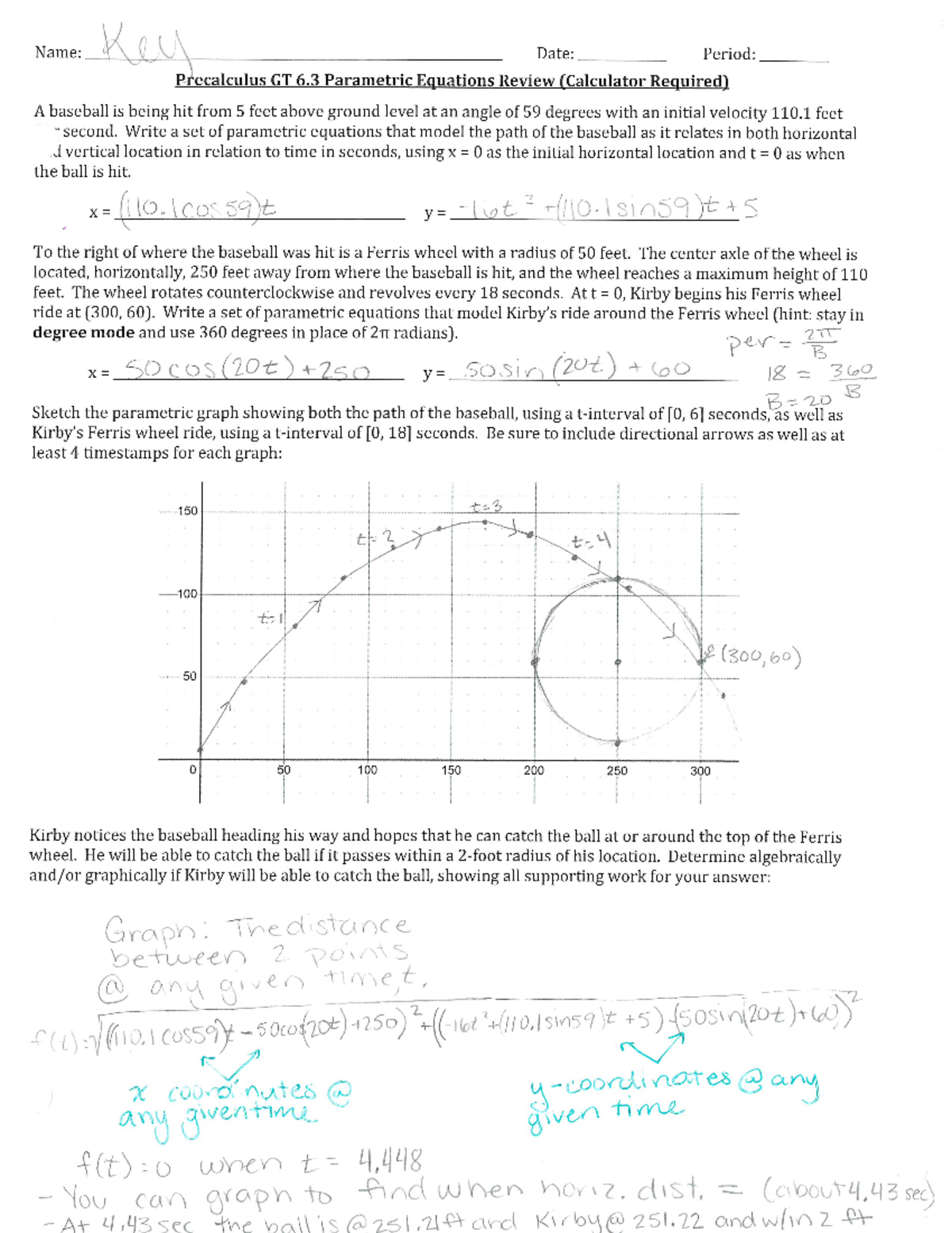 Precalculus GT 6: Parametric Equations Review Answer Key - Studocu