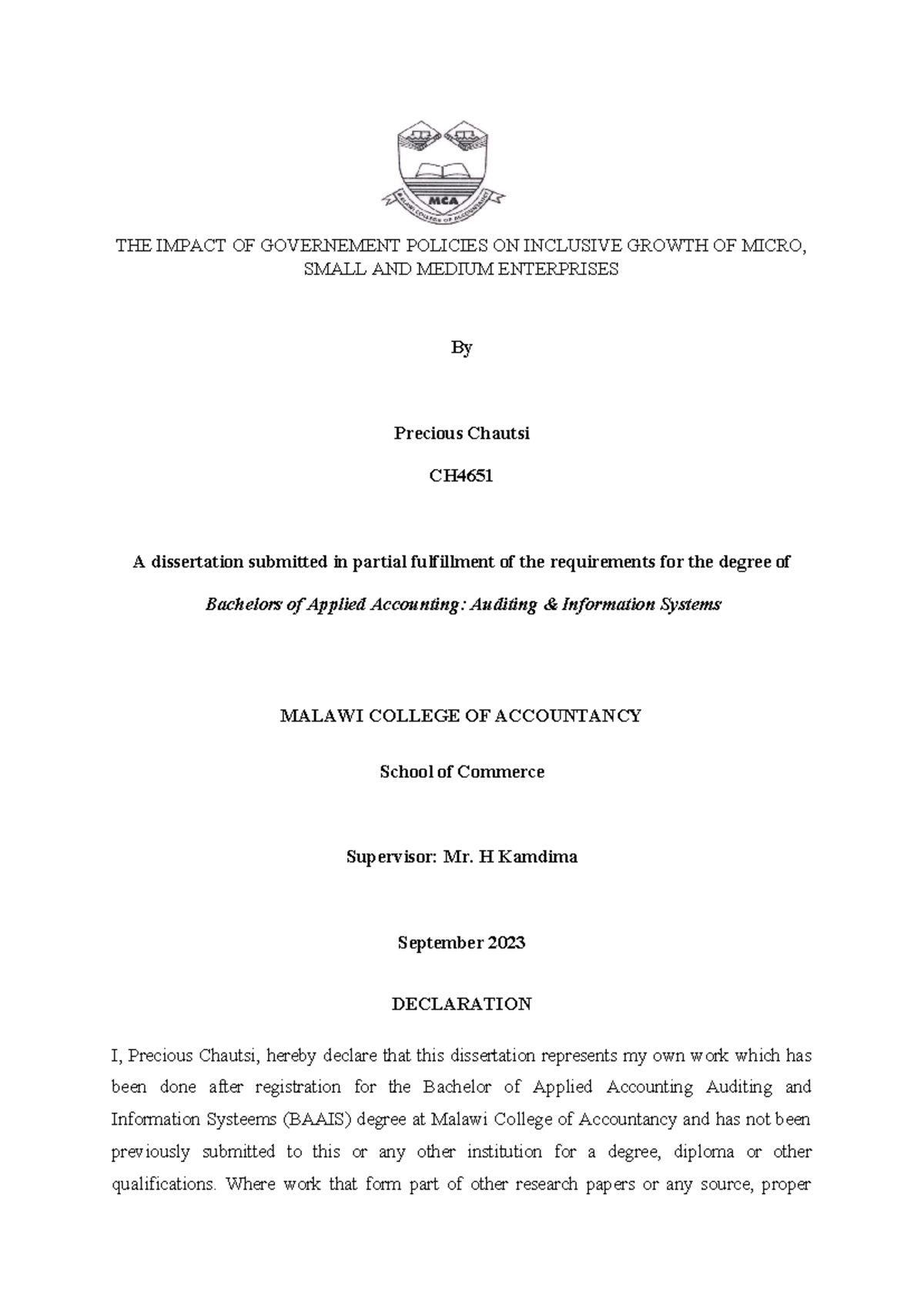 The Impact of Gov't Policies on MSME Growth: CH4651 Dissertation - Studocu