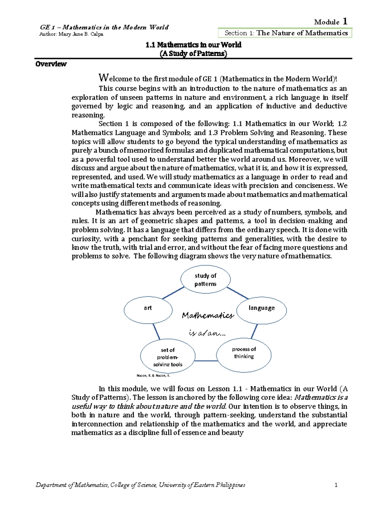 Math in the Modern World - Module 1 (Sequences) - GE 1 – Mathematics in ...